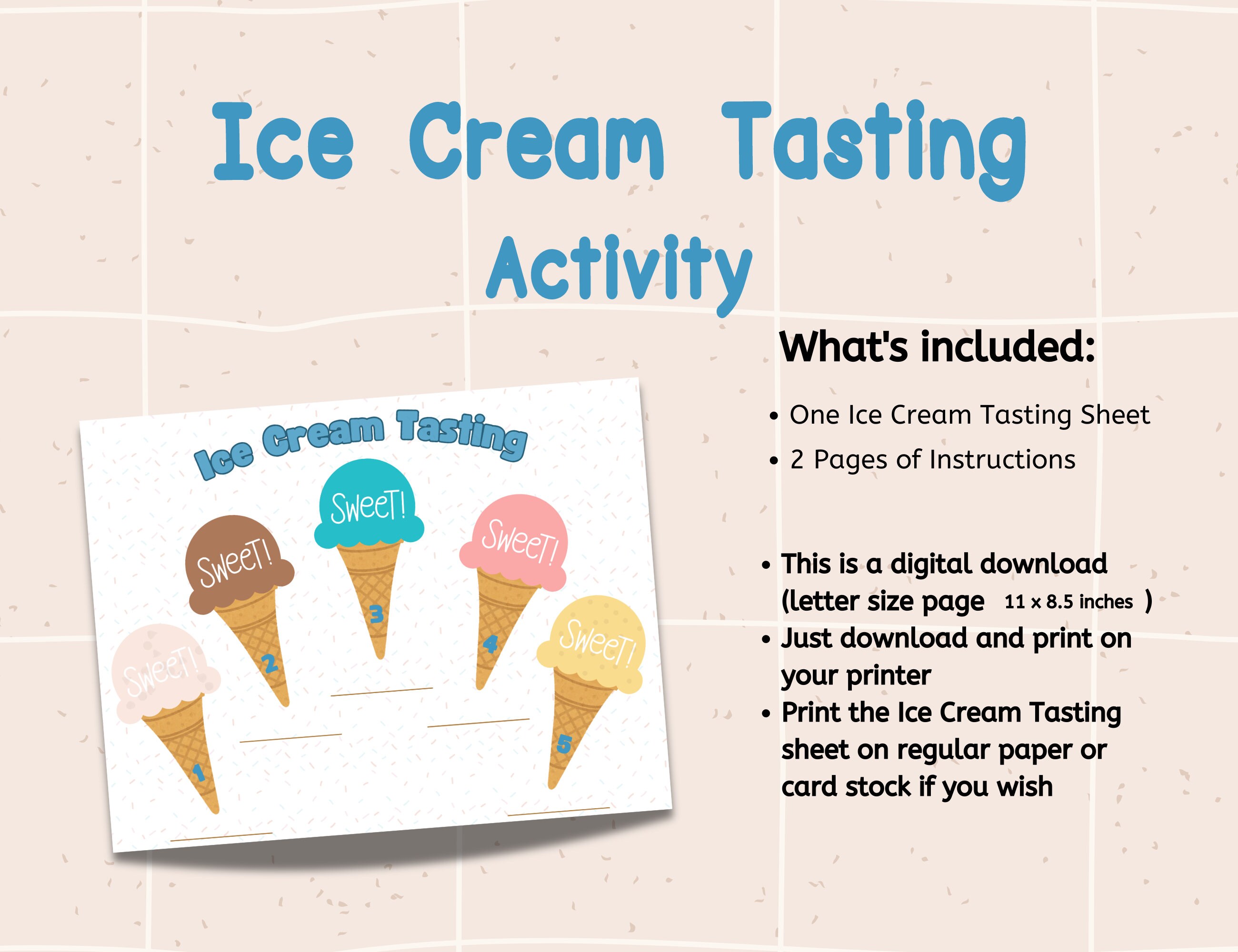 Ice Cream Test Tasting Activity Sheet for Ice Cream Socials and Kids ...