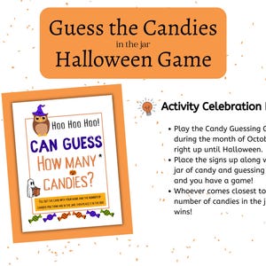 Guess the Candies in the Jar Halloween Party Game Printable Signs, Kids ...