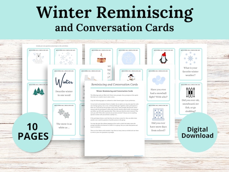 Winter Reminiscing and Conversation Cards Printable for Reminiscing and ...