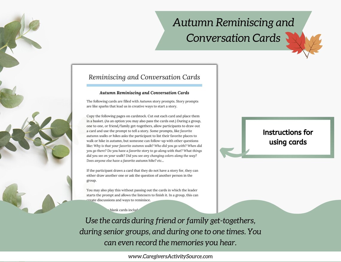 Autumn Reminiscing and Conversation Cards Printable - Etsy