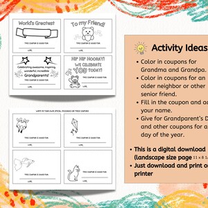Grandparent's Day Craft, Coloring Coupons, Gift for Seniors, Gift From ...
