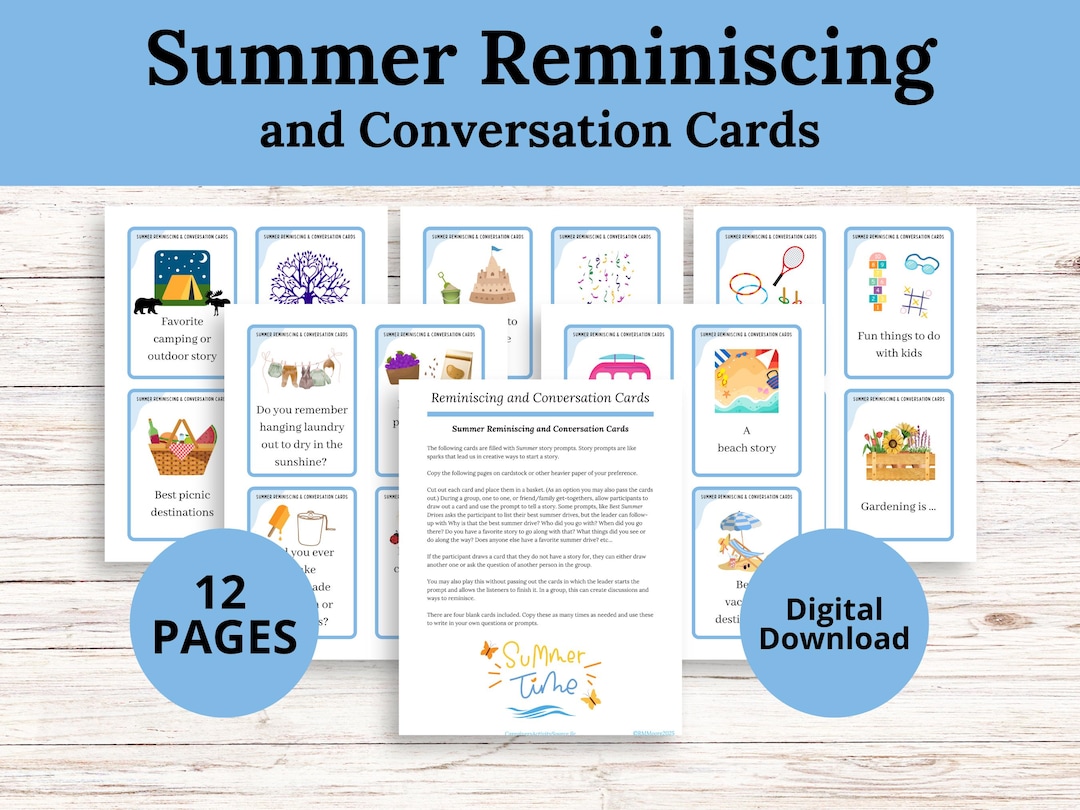Summer Reminiscing and Conversation Cards Printable Game for Senior and ...