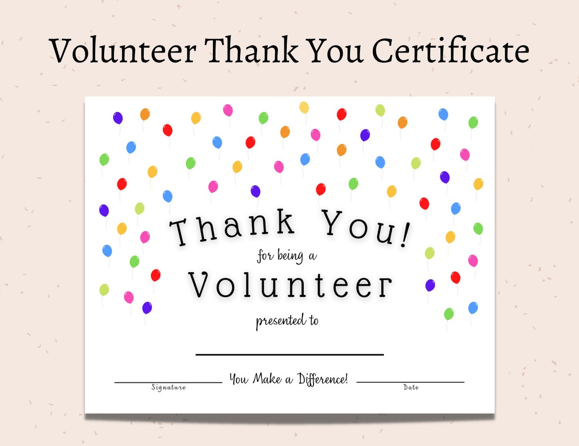 Volunteer Thank You Certificate for Volunteer Programs, Volunteer ...