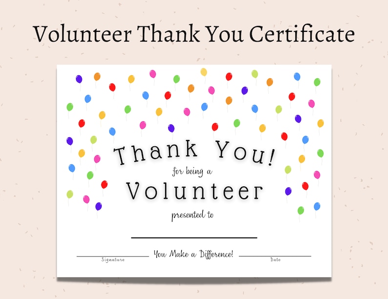 Volunteer Thank You Certificate for Volunteer Programs, Volunteer ...