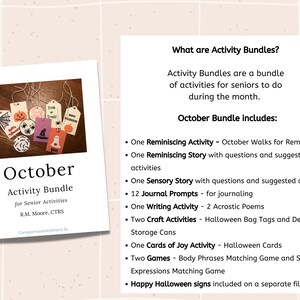 October Activity Bundle for Senior Activities, Reminiscing, Sensory ...