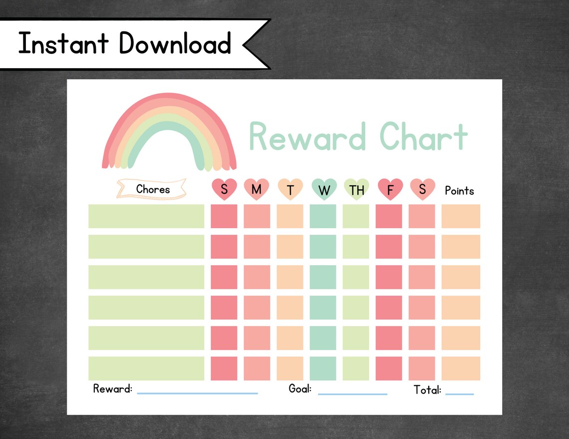 Rainbow Reward Chart, Reward Chart, Chores Chart, Rainbow, Daily Chore ...