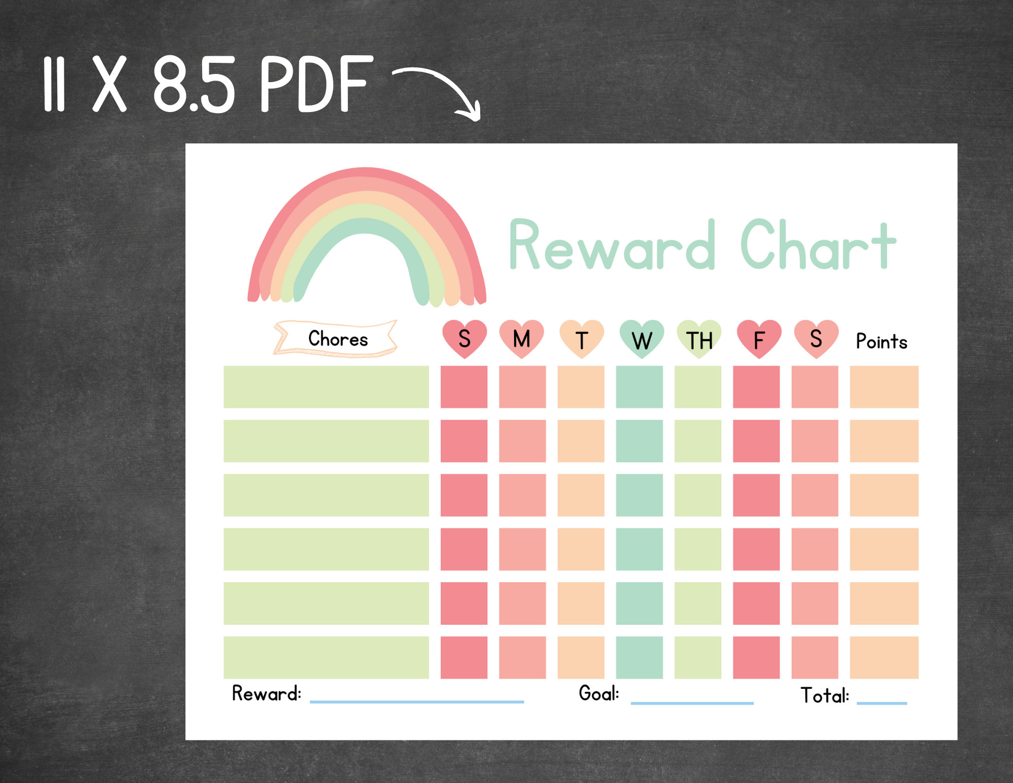 Rainbow Reward Chart, Reward Chart, Chores Chart, Rainbow, Daily Chore ...