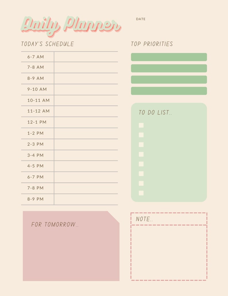 Cute Daily Planner Printable, Instant Download, Daily Schedule - Etsy
