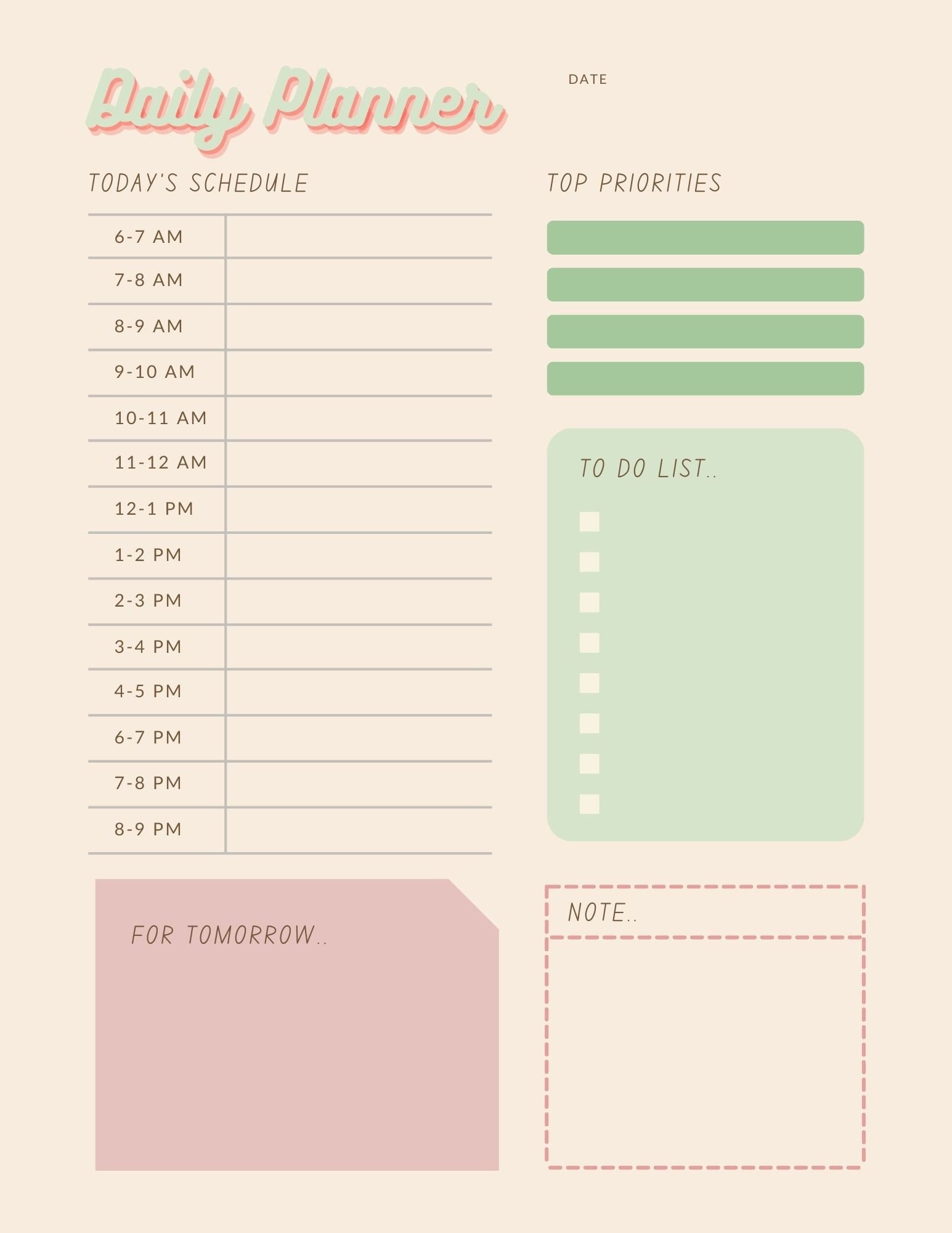 Cute Daily Planner Printable, Instant Download, Daily Schedule - Etsy