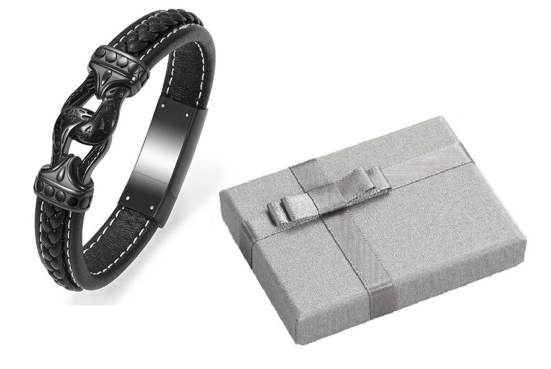 Men's Leather Ashes Cremation Bracelet, Keepsake Urn Jewelry Gift With ...