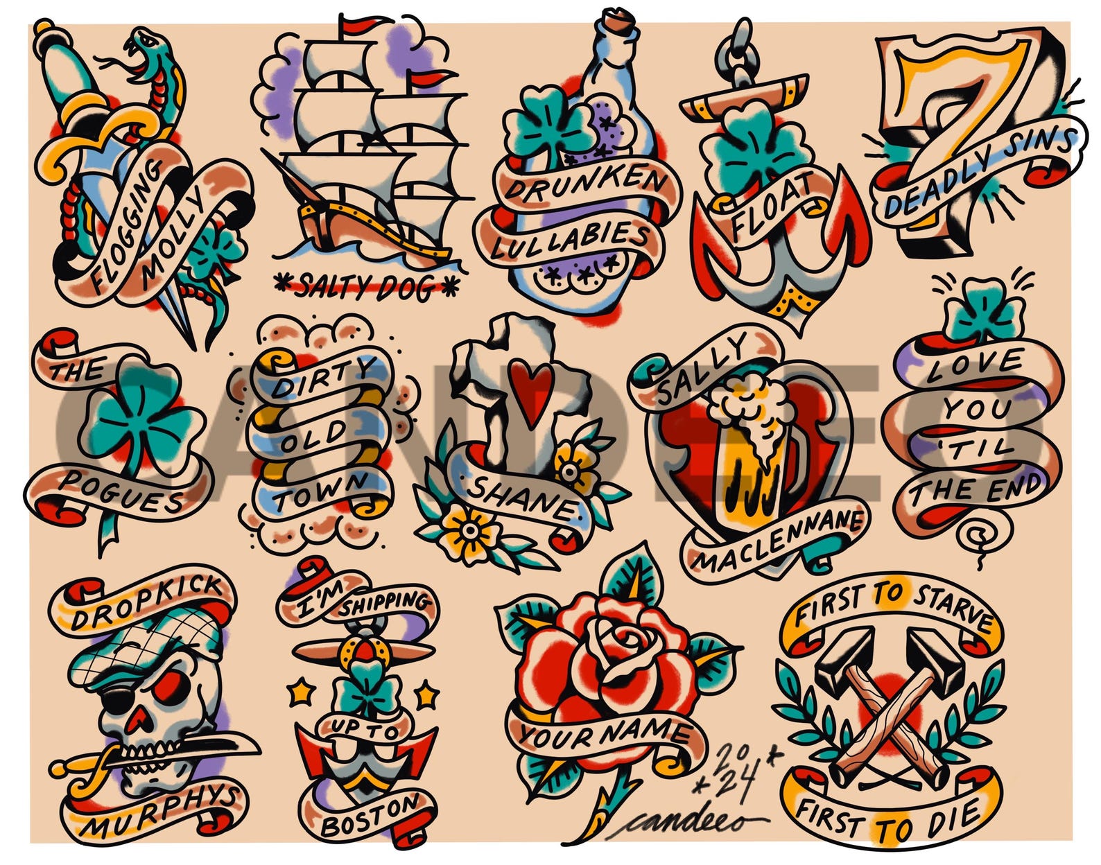 IRISH PUNK BAND Tattoo Flash - Etsy