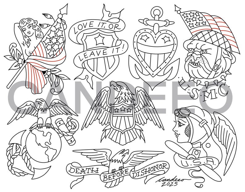 PATRIOTIC Tattoo Flash - Etsy
