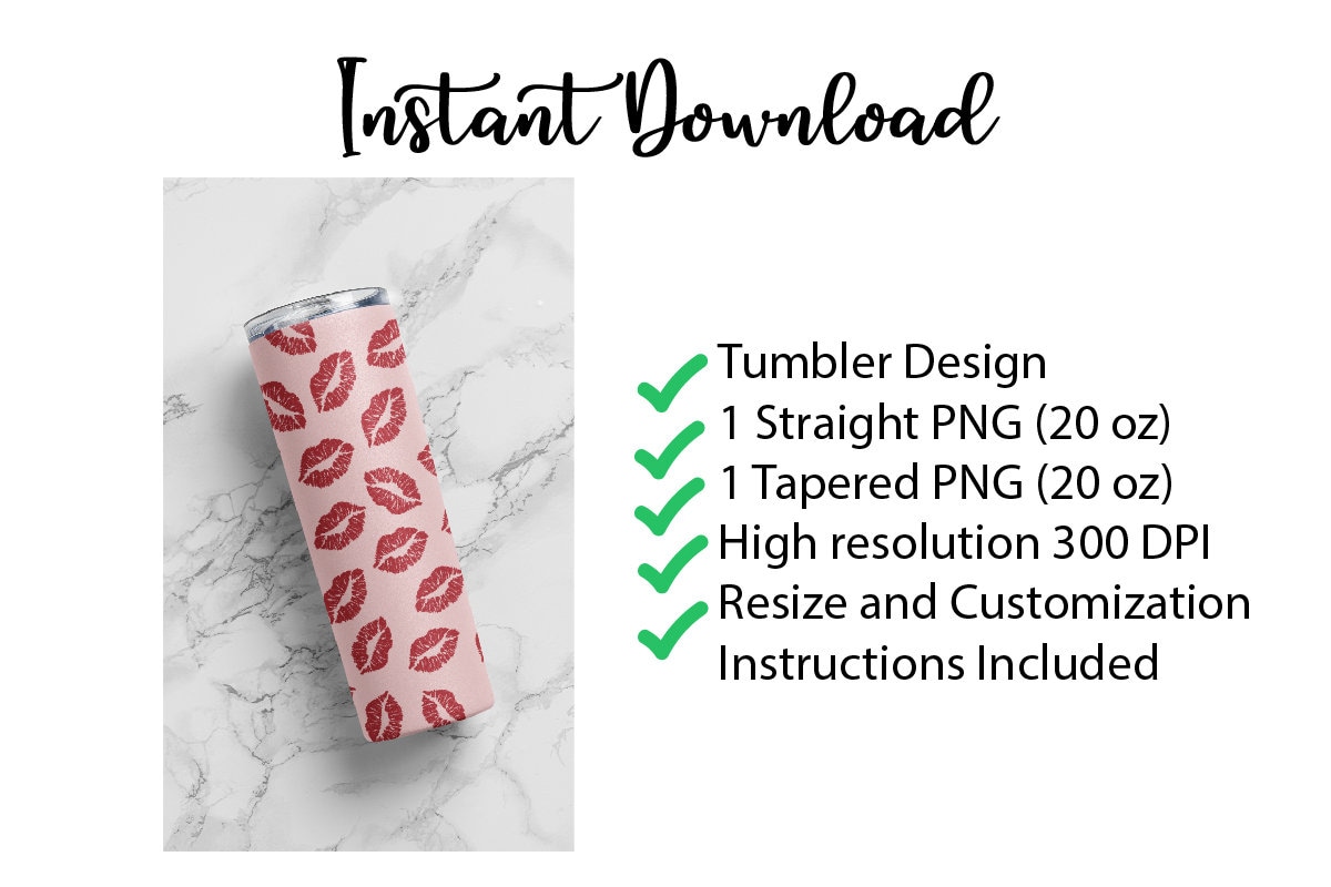 20 Oz Skinny Tumbler Sublimation Design, Smoochy Lips, Straight and ...