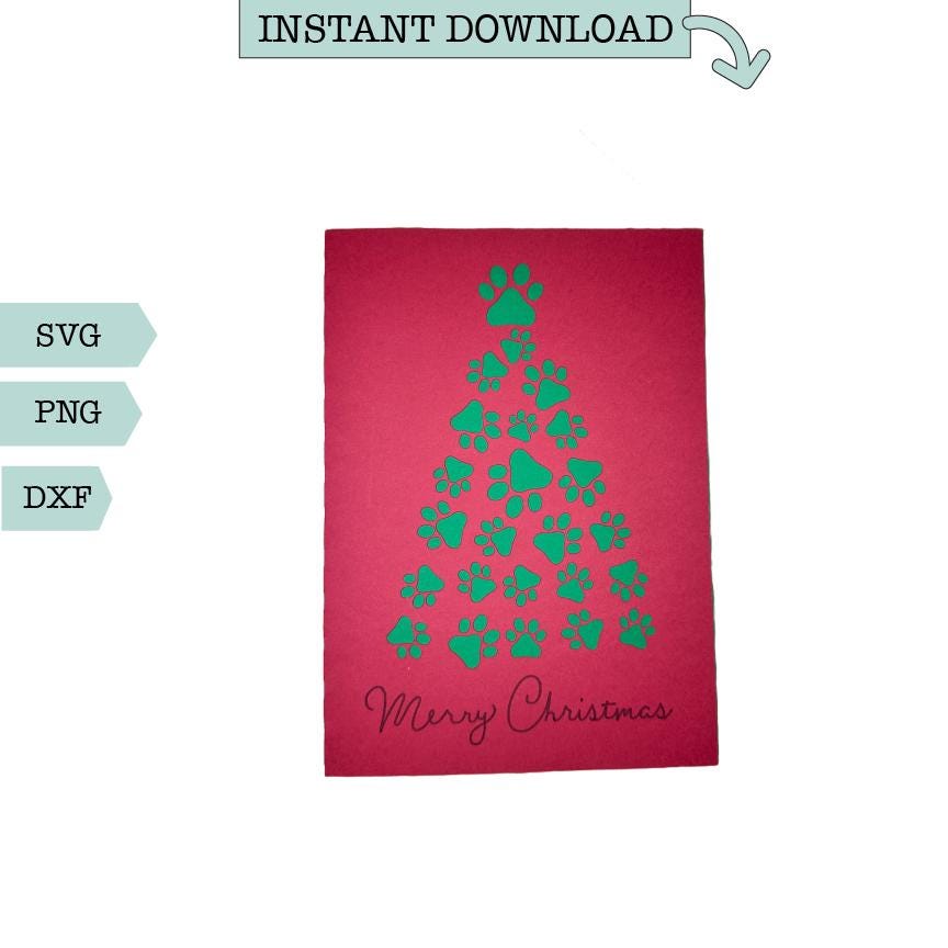 Christmas Card SVG Layered, DIY Paw Print Tree Card for Cricut ...