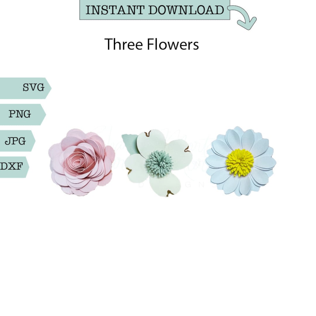 Three Flowers SVG, Flowers, Cricut, Silhouette, Brother Scan N Cut - Etsy