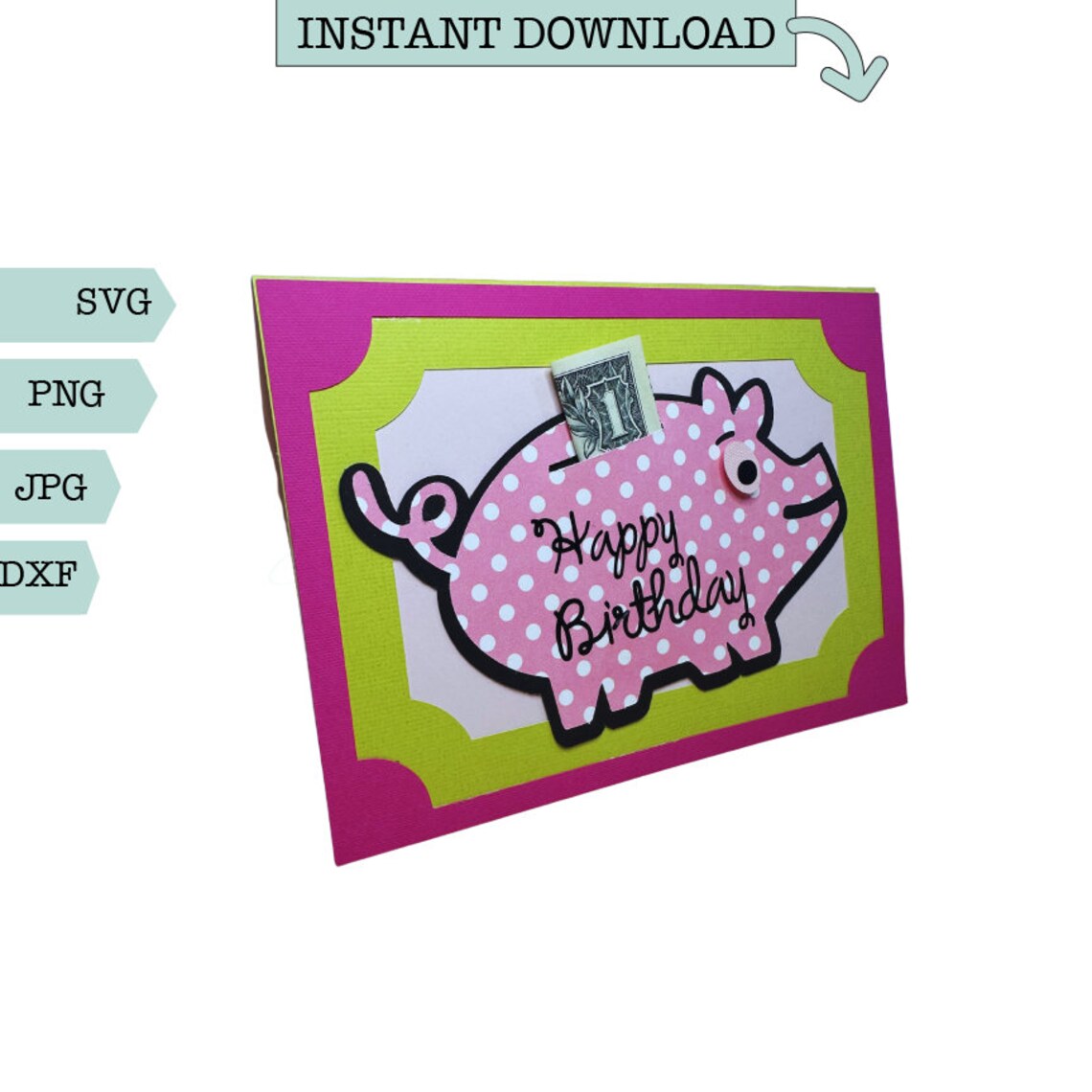 Piggy Money Card SVG, Card, Pig, Birthday, Cricut, Silhouette, Brother ...