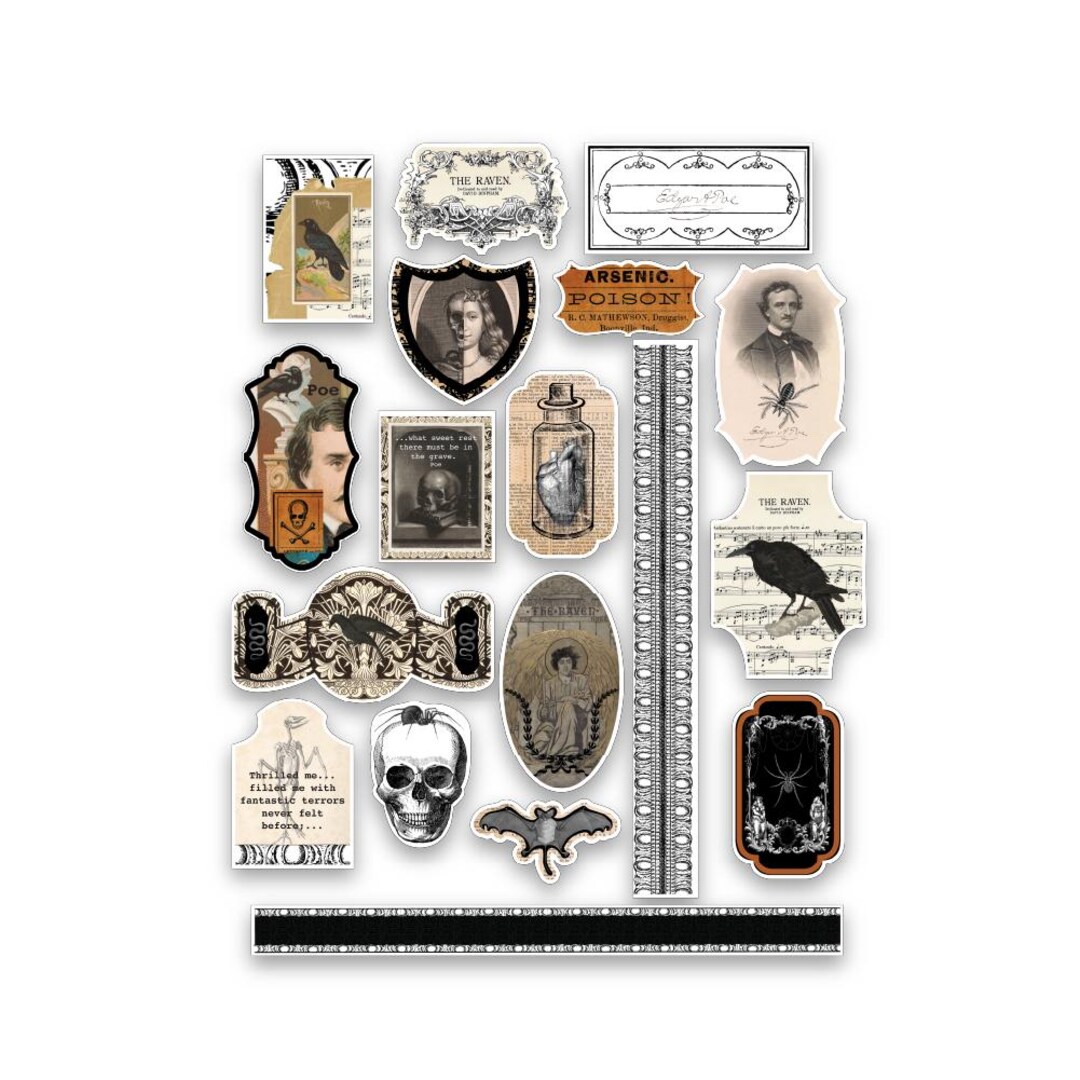 Edgar Allan Poe SVG Sticker Sheet | Gothic Halloween Cut File for ...