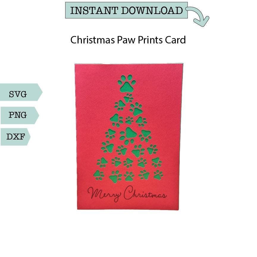 Christmas Card SVG Layered, DIY Paw Print Tree Card for Cricut ...