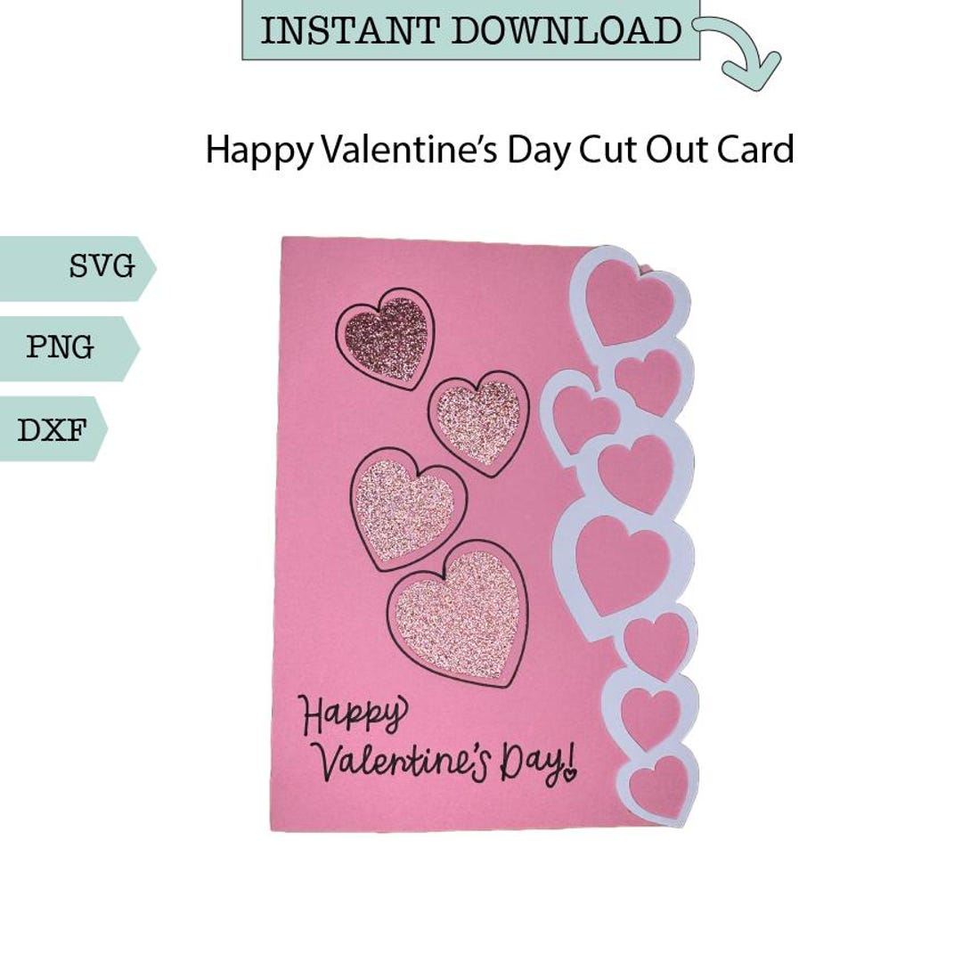 Happy Valentines Day Heart Cut Out Card Svg Sublimation Card