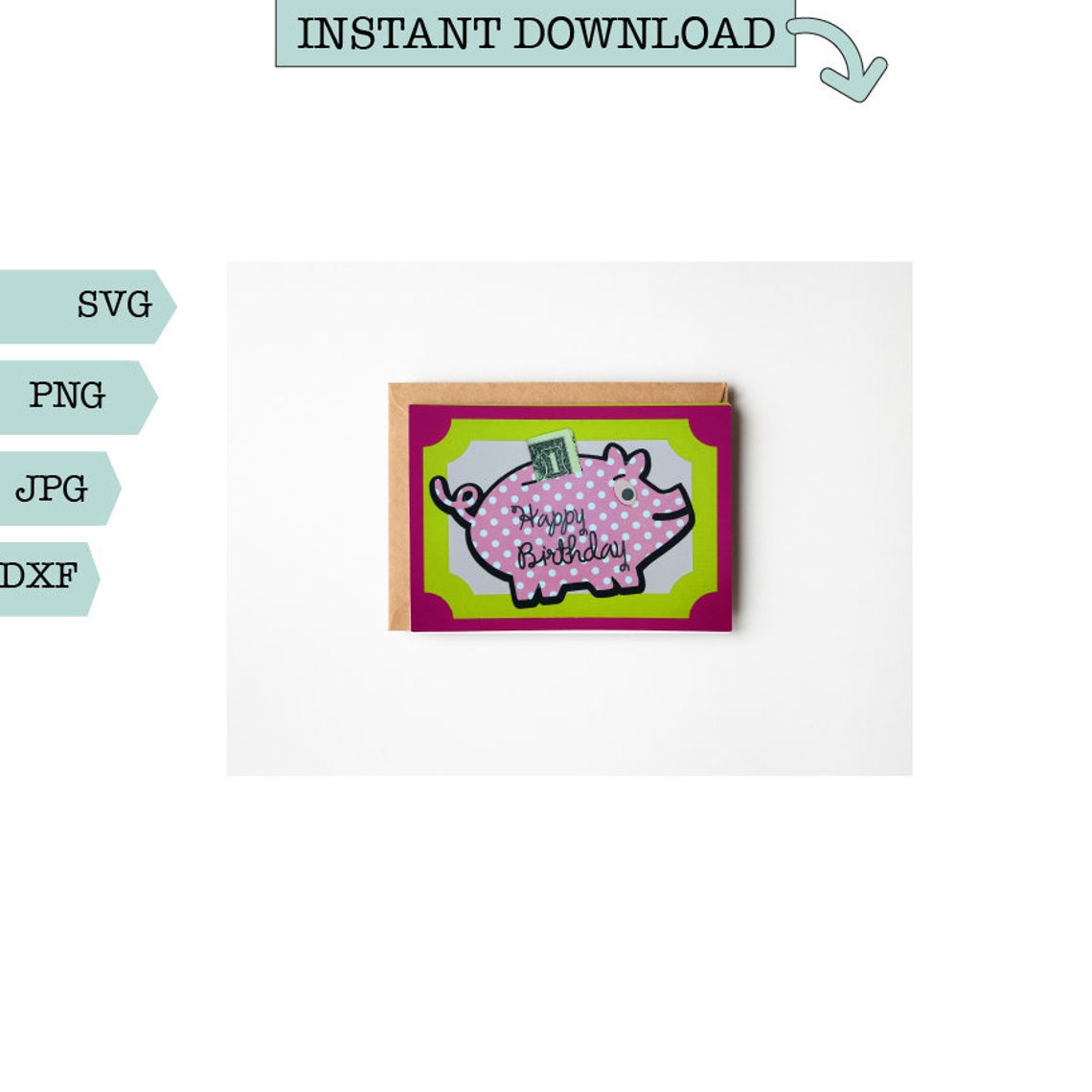 Piggy Money Card SVG, Card, Pig, Birthday, Cricut, Silhouette, Brother ...