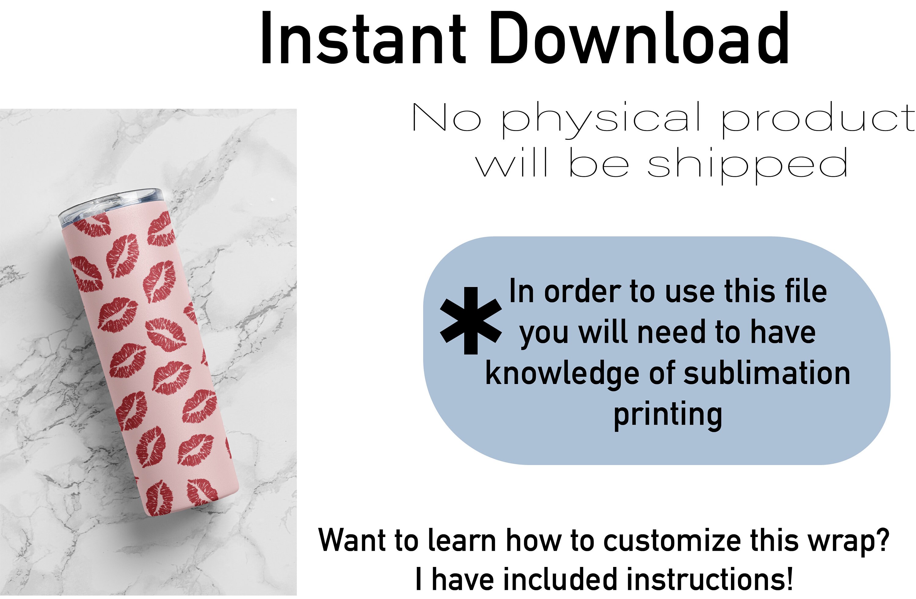 20 Oz Skinny Tumbler Sublimation Design, Smoochy Lips, Straight and ...