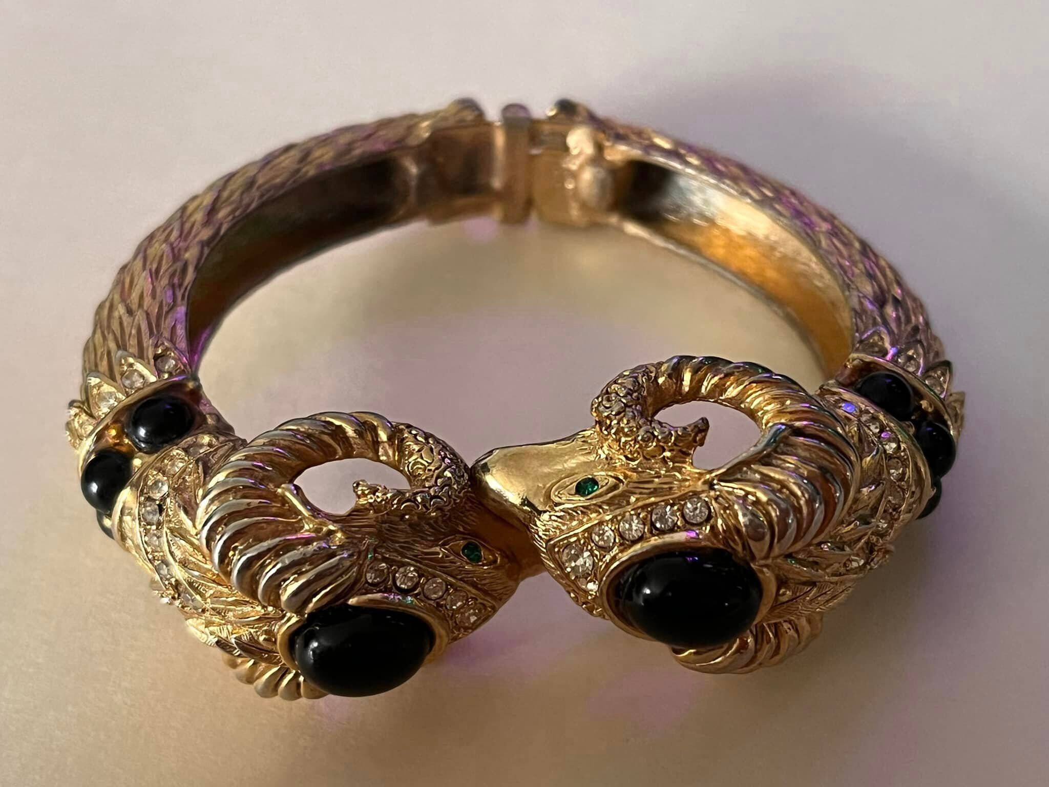 Vintage Gem-craft Signed Gilded Double Rams Head Bracelet - Etsy