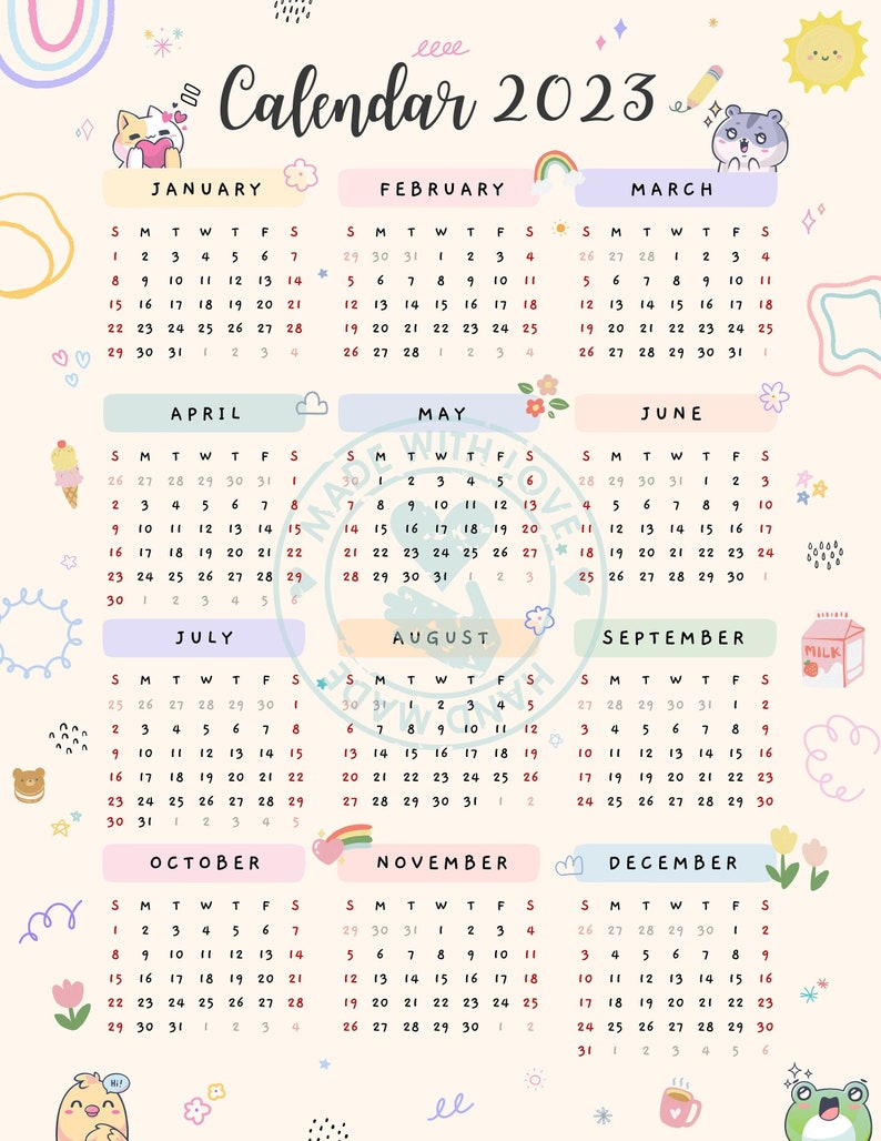 Kawaii 2023 Printable Calendar - Etsy