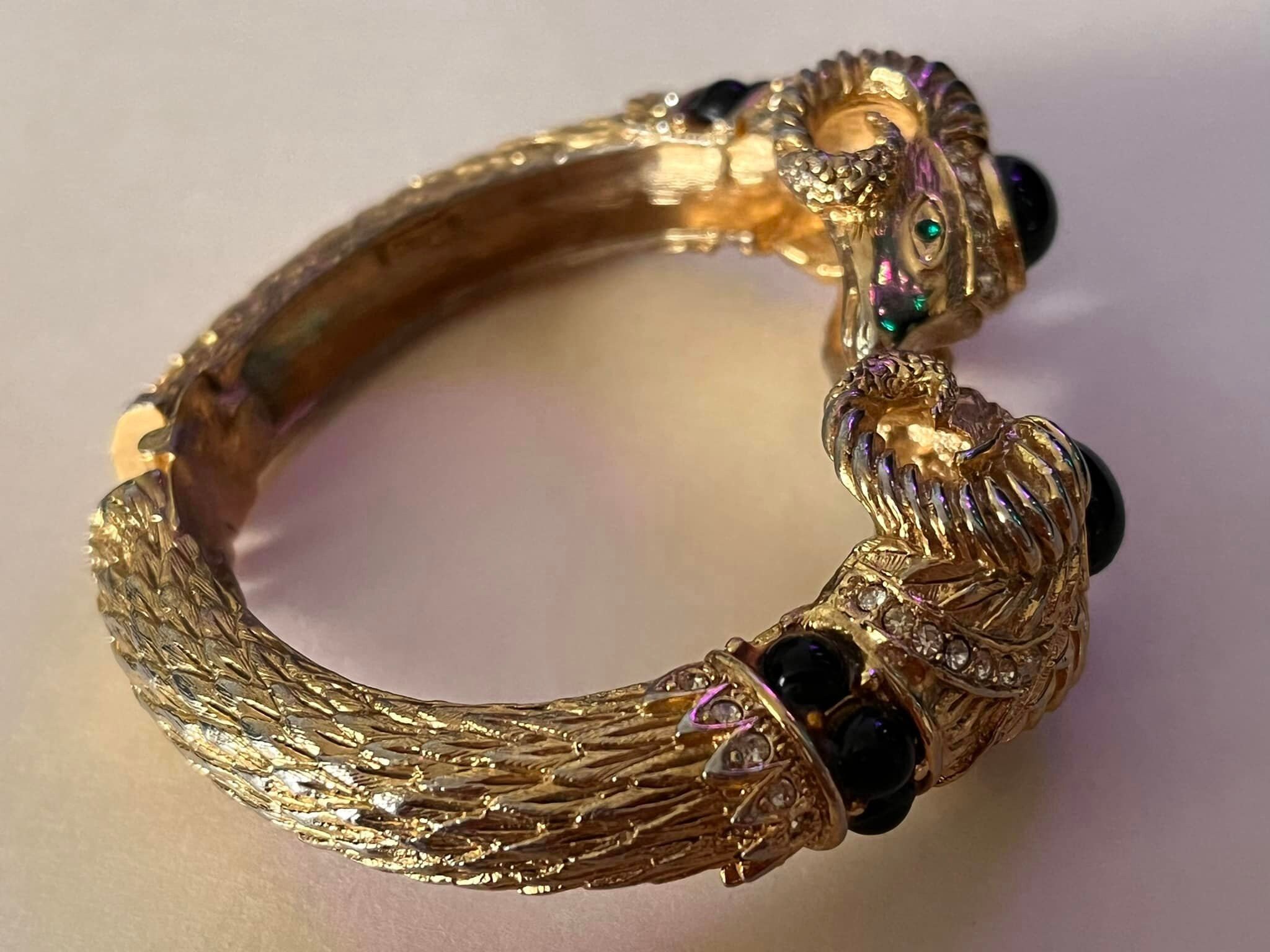Vintage Gem-craft Signed Gilded Double Rams Head Bracelet - Etsy