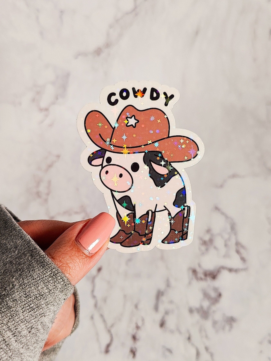 Cowdy Holographic Sticker, Western Rodeo Themed Water Resistant Decal ...