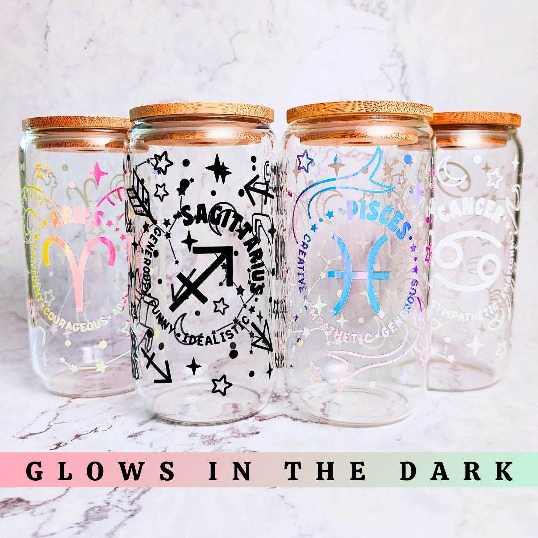 Zodiac Glow in the Dark Glass Cup, Celestial Zodiac Constellation Beer ...