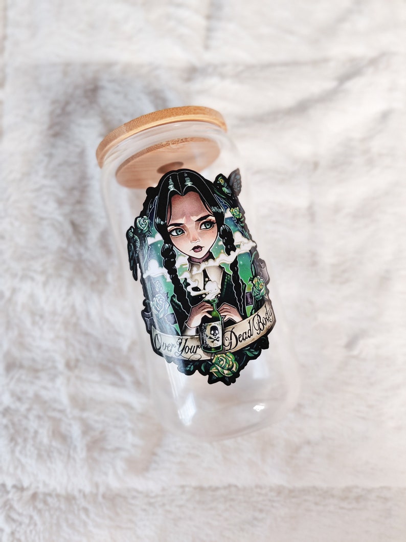 Over Your Dead Body Wednesday Addams Glass Cup With Bamboo - Etsy