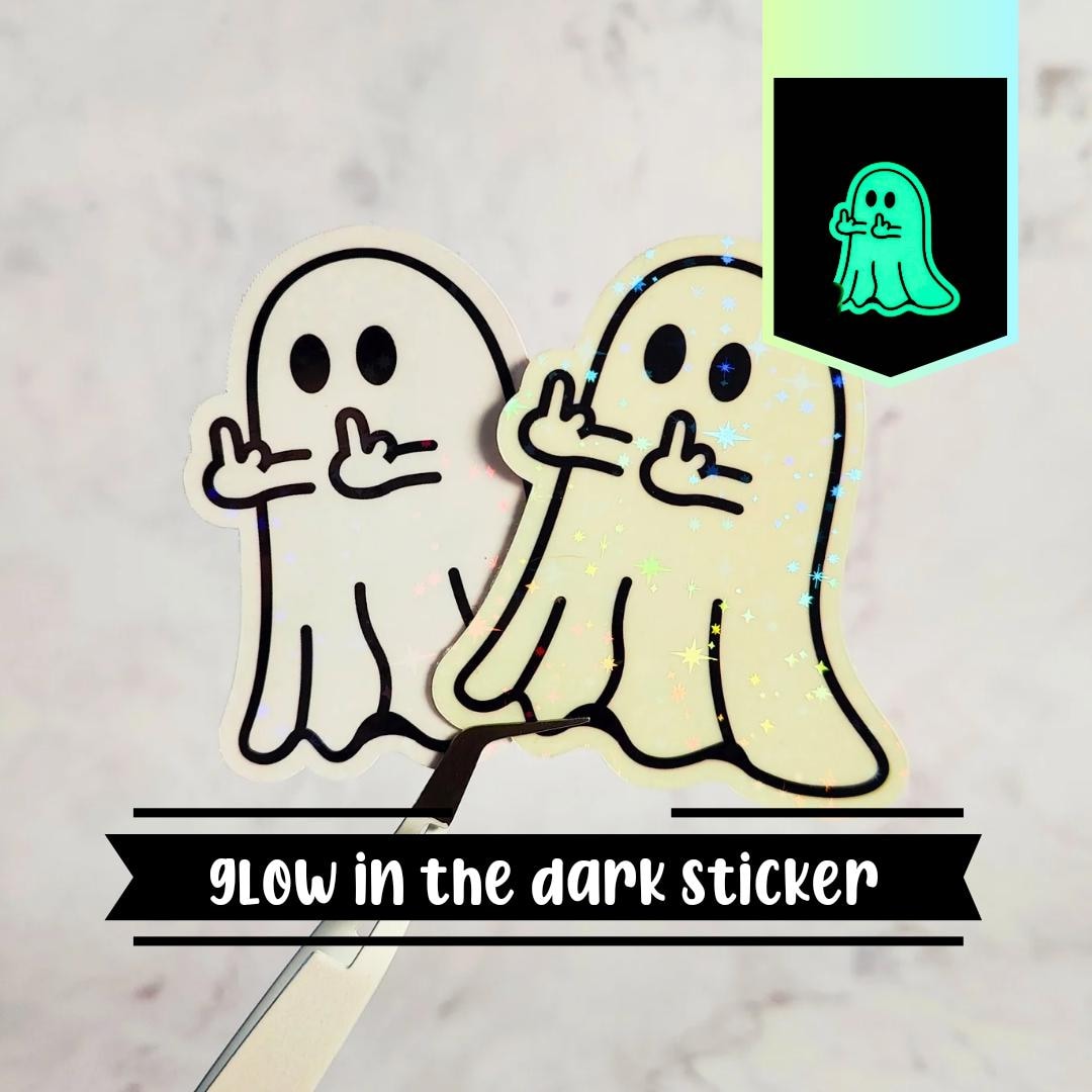 Funny Middle Finger Holographic Ghost Sticker, Glow in the Dark, Laptop ...