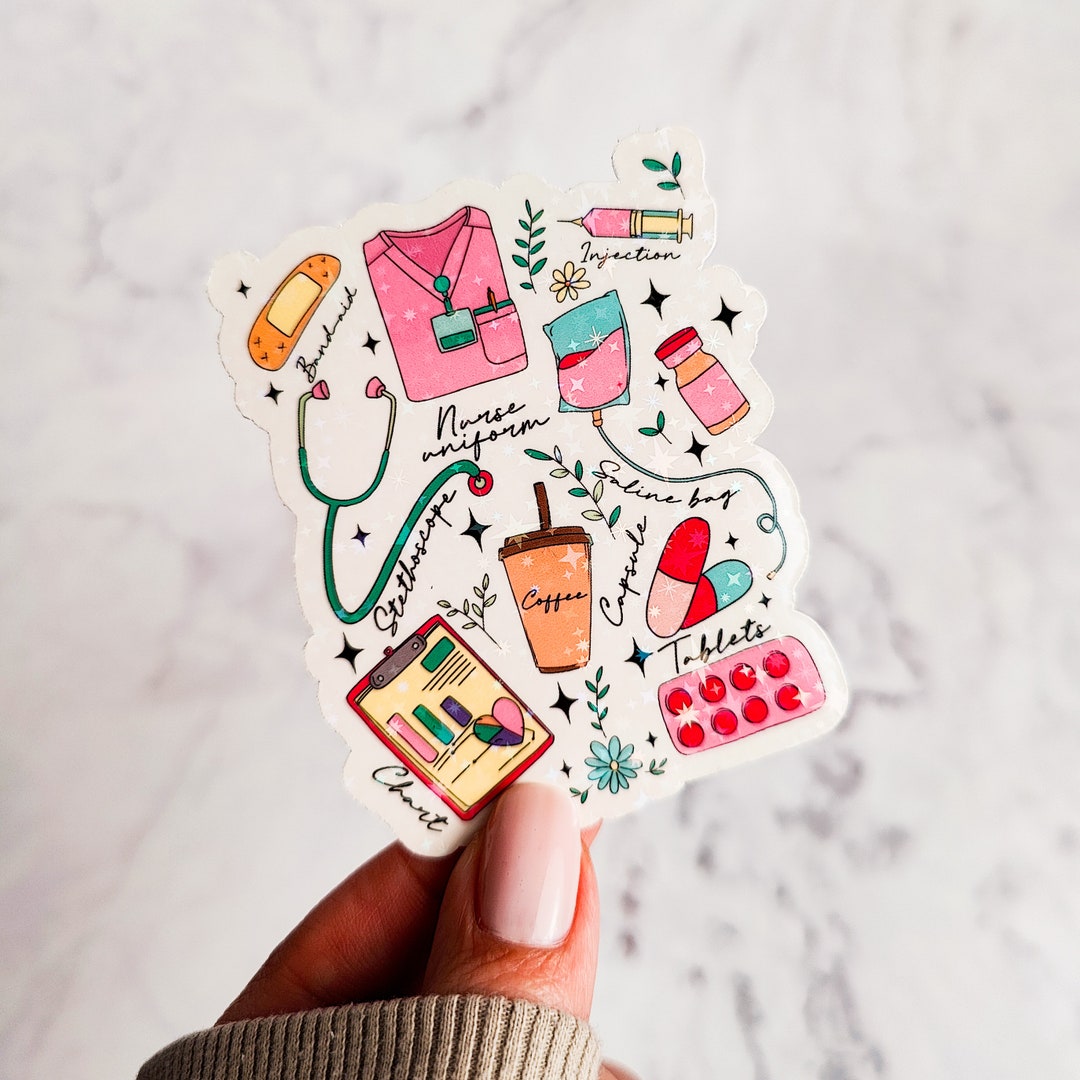 Nurse Doodles Holographic Sticker, Doing Nurse Stuff, Nurse ...