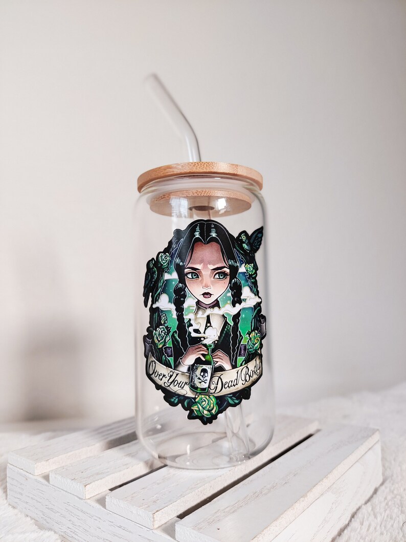 Over Your Dead Body Wednesday Addams Glass Cup With Bamboo - Etsy