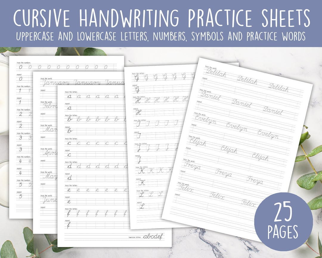 Printable Cursive Handwriting Worksheet, Hand Lettering, Handwriting ...