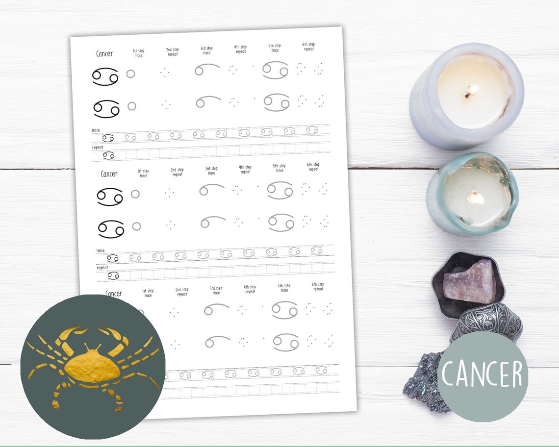 Zodiac Sign Symbols Practice Sheet, Hand Lettering, Drawing Practice ...
