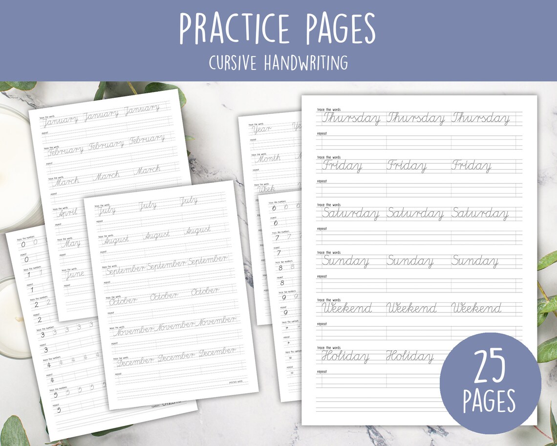 Printable Cursive Handwriting Worksheet, Hand Lettering, Handwriting ...