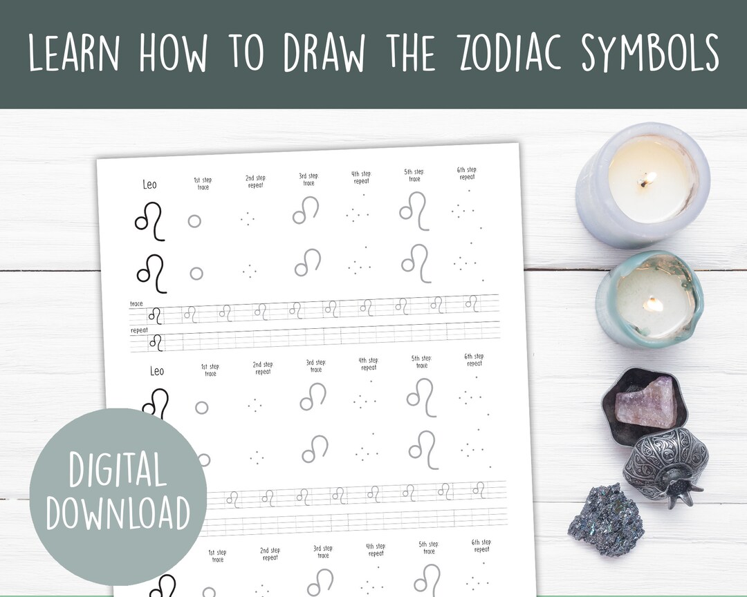 Zodiac Sign Symbols Practice Sheet, Hand Lettering, Drawing Practice ...
