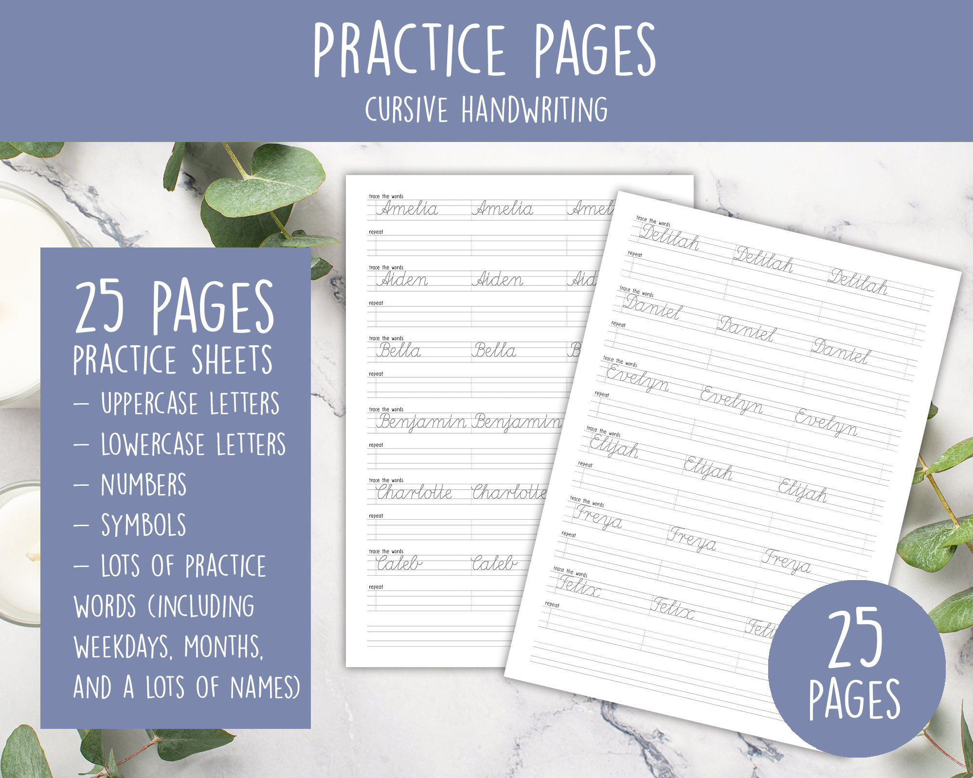 Printable Cursive Handwriting Worksheet, Hand Lettering, Handwriting ...