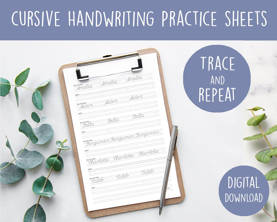 Printable Cursive Handwriting Worksheet, Hand Lettering, Handwriting ...