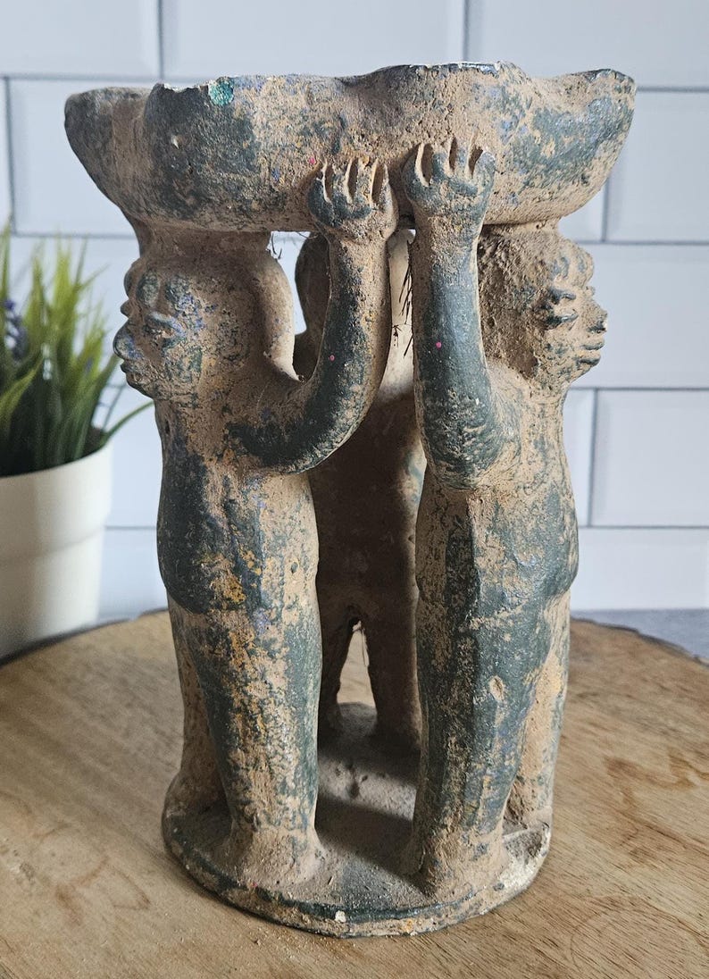 Vintage Clay Circle of Friends Sculpture | Tribal Shamanic Candle ...
