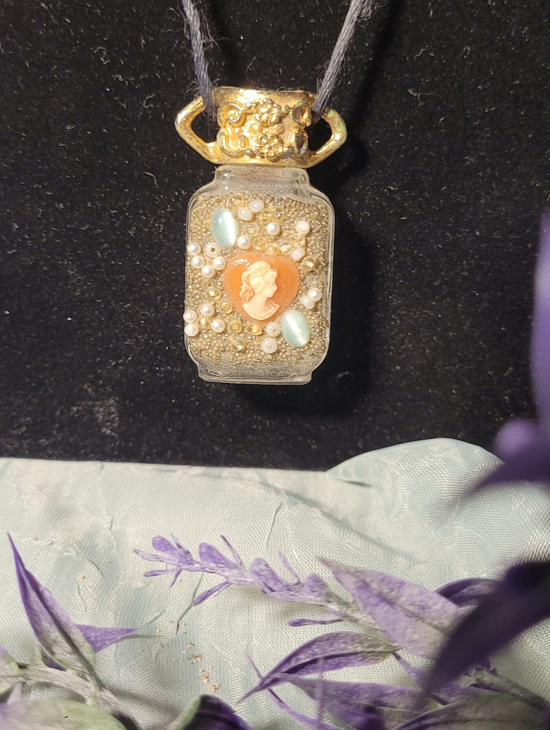 Vintage Adrian Designs Cameo Perfume Bottle Necklace: 24K GP, Faux ...