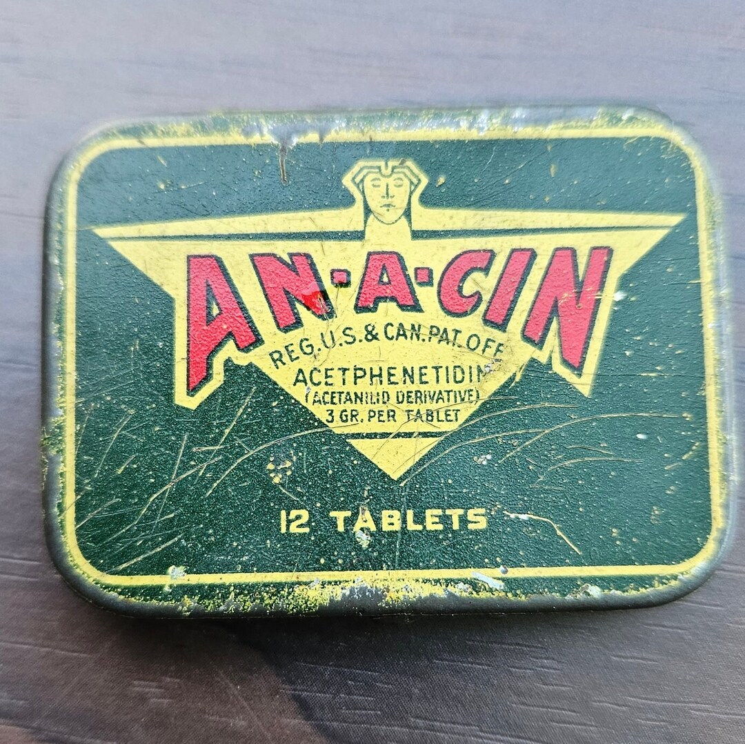 An-a-cin Pill Tin, Tiny Pocket or Purse Tin An-a-cin 12 Tablet Tin ...