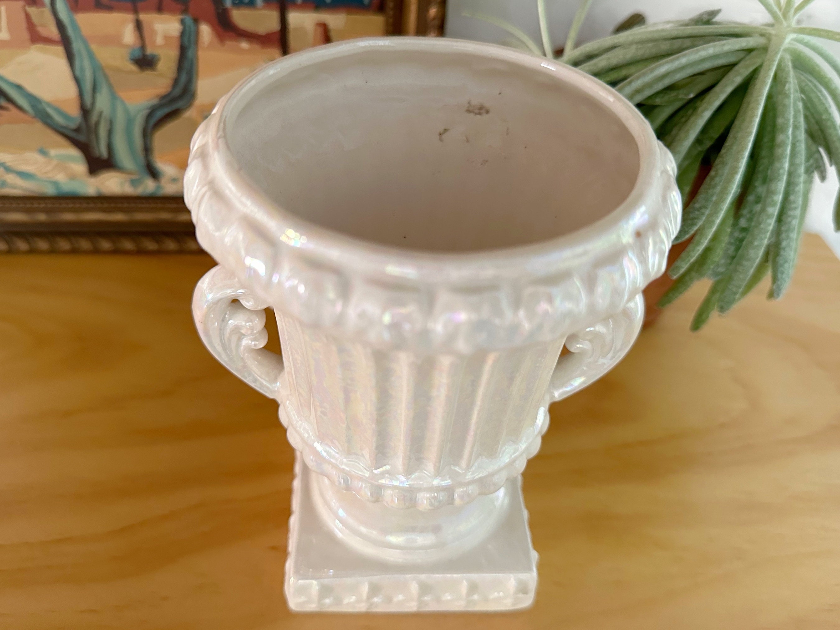 Lefton Cream Iridescent Urn Planter Vase, Made in Japan - Etsy
