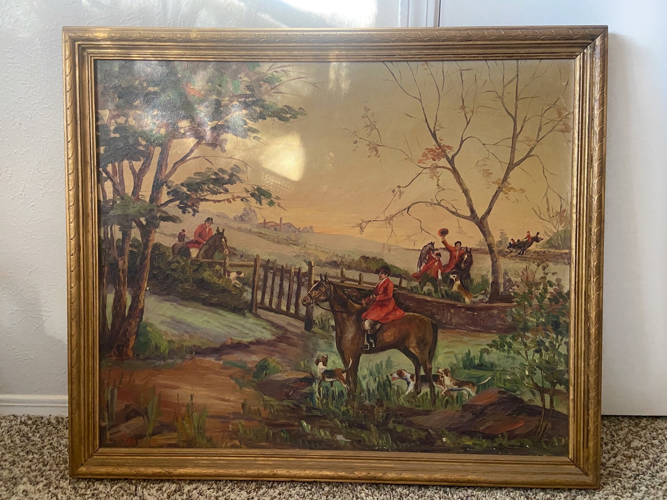 Signed Vintage H. Sanders Fox Hunt Original Oil Painting Gold - Etsy
