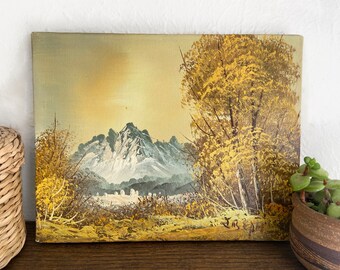 Smokey Mountains Painting, Fall Trees, Mountains,log Cabin, Rustic Log ...