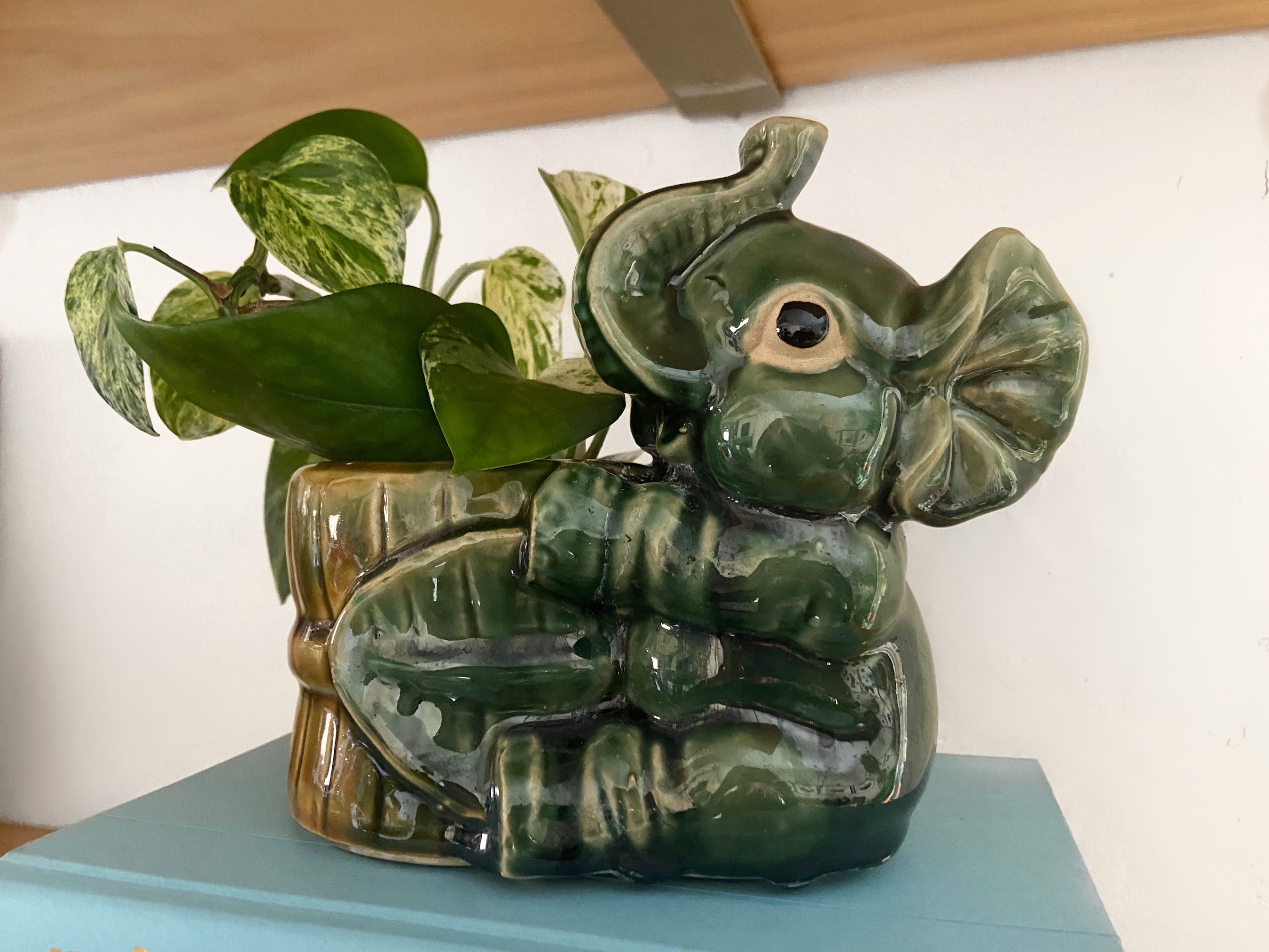 Vintage Ceramic Majolica Style Elephant Planter - Etsy