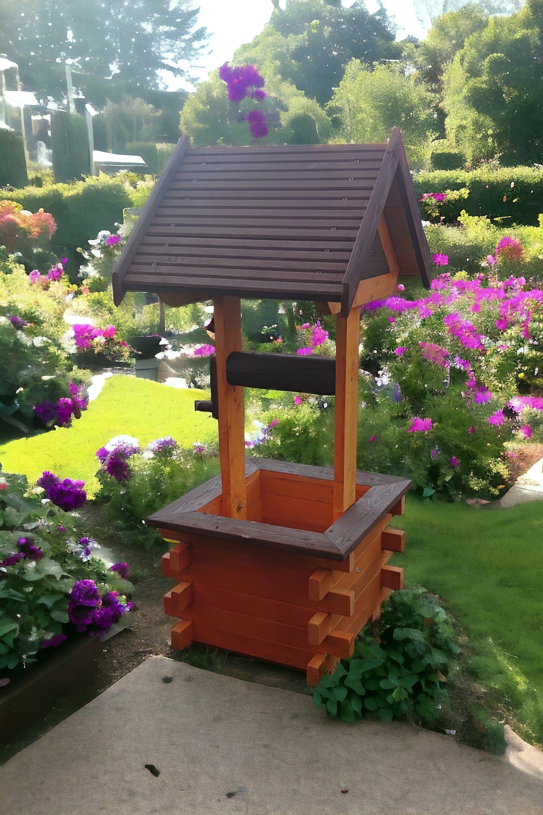 Handmade Wooden Wishing Well Garden Outdoor Decoration Planter Wedding ...