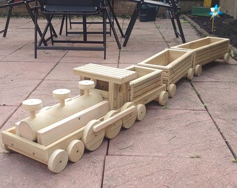 Outdoor Wooden Train Planter With 2 X Carriages, Perfect Gift for ...