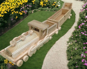 Outdoor Wooden Train Planter With 2 X Carriages, Perfect Gift for ...